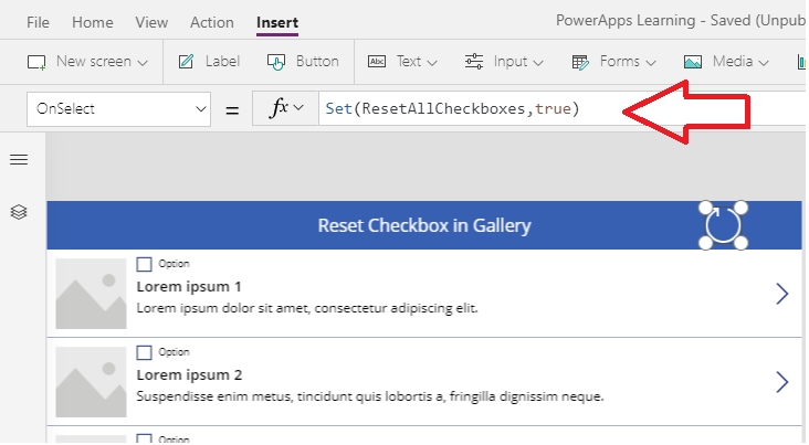 How to reset checkbox control in Gallery in PowerApps How to reset checkbox control in Gallery in PowerApps